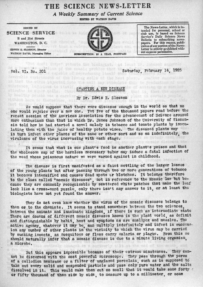 February 14, 1925 | Science News